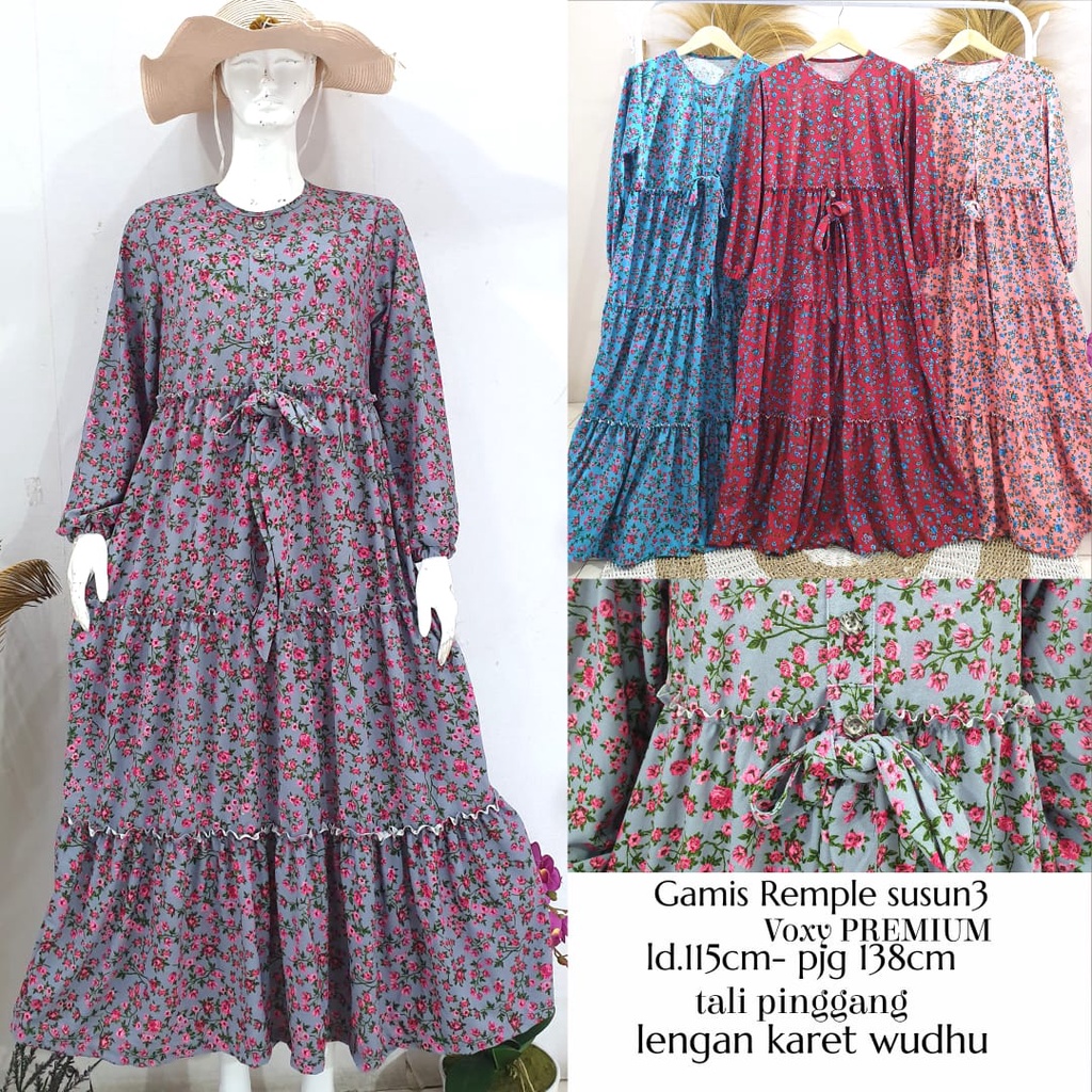 Jual Gamis rempel 3 susun model kancing tali lengan karet wudhu bahan ...