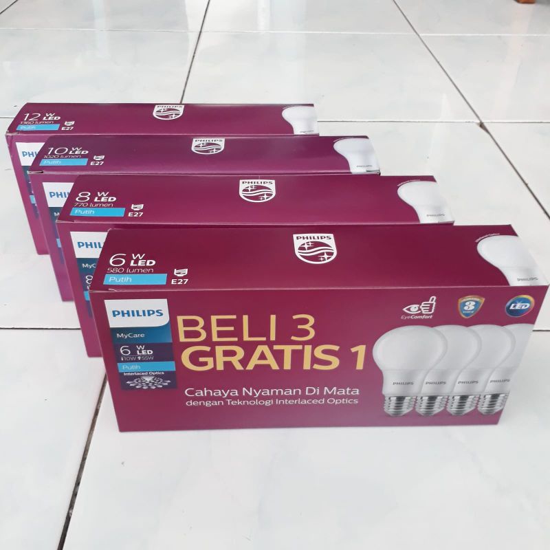 Jual PHILIPS Lampu LED 4 6 8 10 12 Watt Paket Beli 3 Gratis 1 Mycare - Putih 6500K | Shopee ...