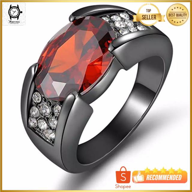 Jual Cincin Pria Batu Akik Permata Mewah Black Platted Cubic Zirconia ...