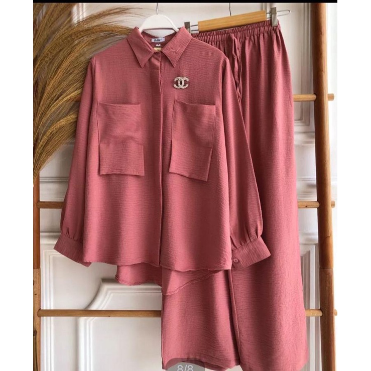 Jual Talia set setelan polos wanita kantong dua bahan crinkel terbaru ...