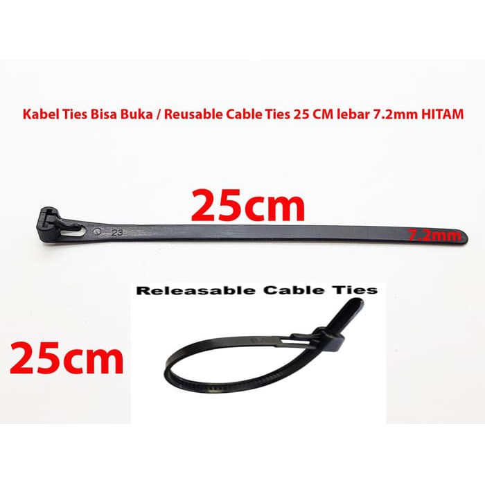 Jual Kabel Ties Bisa Buka 25 CM lebar 7.2mm HITAM Reusable Cable Ties | Shopee Indonesia