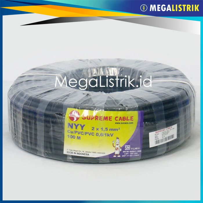Jual SUPREME NYY 2X1.5 ( 100 METER ) / KABEL LISTRIK HITAM KAWAT TEMBAGA 2 X 1.5 MM / 2X1,5 / 2 ...