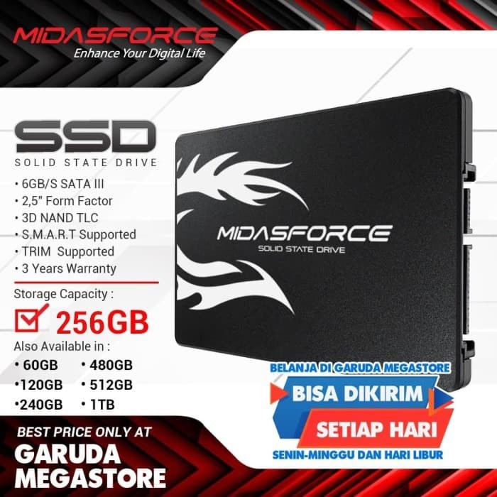 Jual SSD 256GB MIDASFORCE SATA III 6GB/s SUPER LIGHTNING | Shopee Indonesia