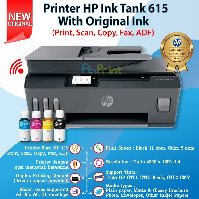 Jual Printer HP Smart Ink Tank 615 WiFi Print Scan Copy Fax ADF ...