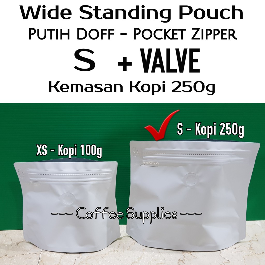 Jual Wide Standing Pouch S VALVE white putih doff kemasan kopi 250g coffee bag packaging import ...