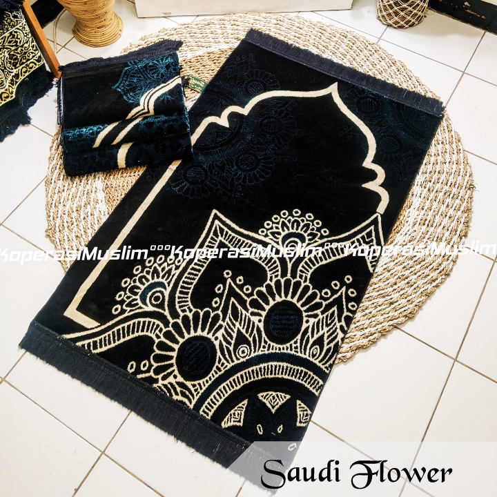 Jual Sajadah Hitam Turki Turkey Motif Bunga Black White Sejadah Super ...