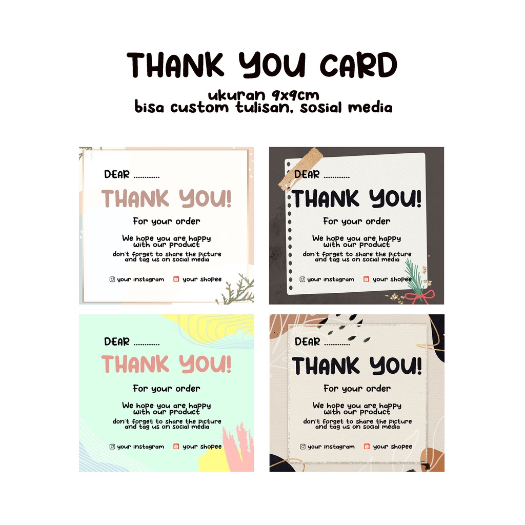 Jual THANK YOU CARD/KARTU UCAPAN TERIMAKASIH UKURAN 10X9CM | Shopee ...