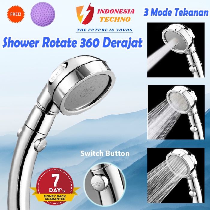 Jual Kepala Shower Mandi TECHNOS 3 Mode Tekanan + Rotate 360 Derajat Water | Shopee Indonesia