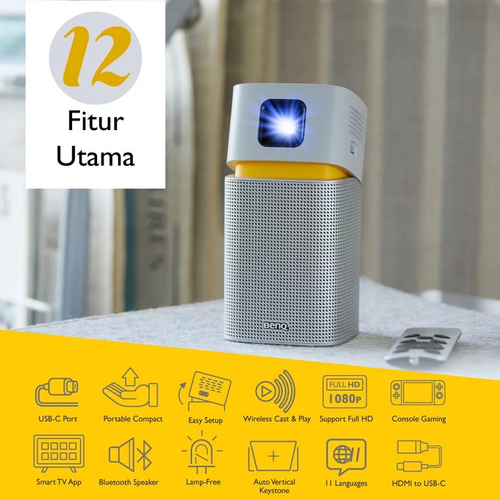 Jual Projector BENQ Portable GV1 MINI WVGA 200 Lumens HDMI USB-C Wireless | Shopee Indonesia