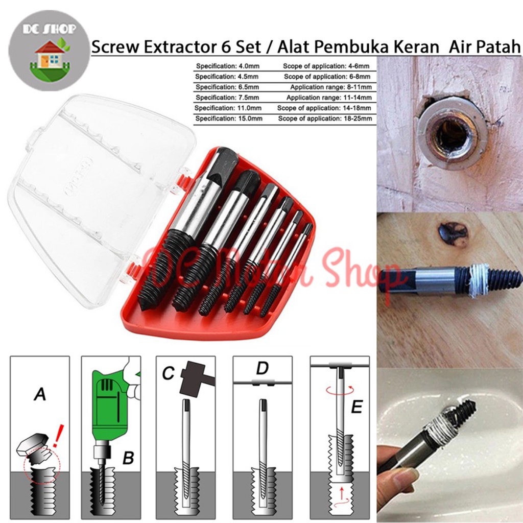 Jual Hand Tap Tab Balik Screw Extractor 6pcs /6Set Pembuka Baut Rusak ...
