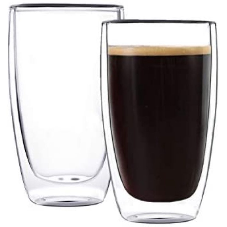 Jual Gelas Cangkir Kopi Anti Panas Double-Wall Round Glass Double Wall Thermo Glass Cup ...