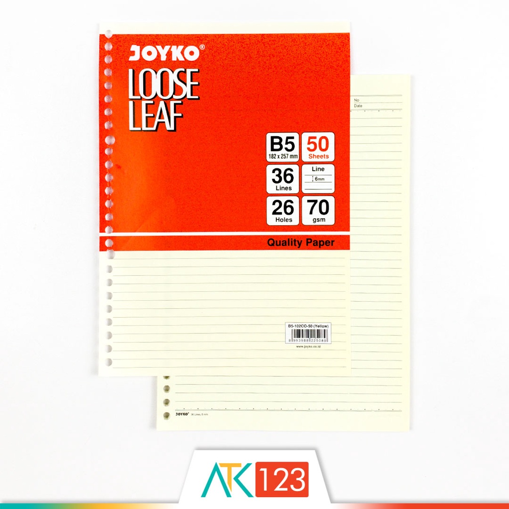 Jual Isi / Refill Kertas Binder / Loose Leaf Warna / Color B5 , 26 Holes isi 50 Lembar Joyko ...