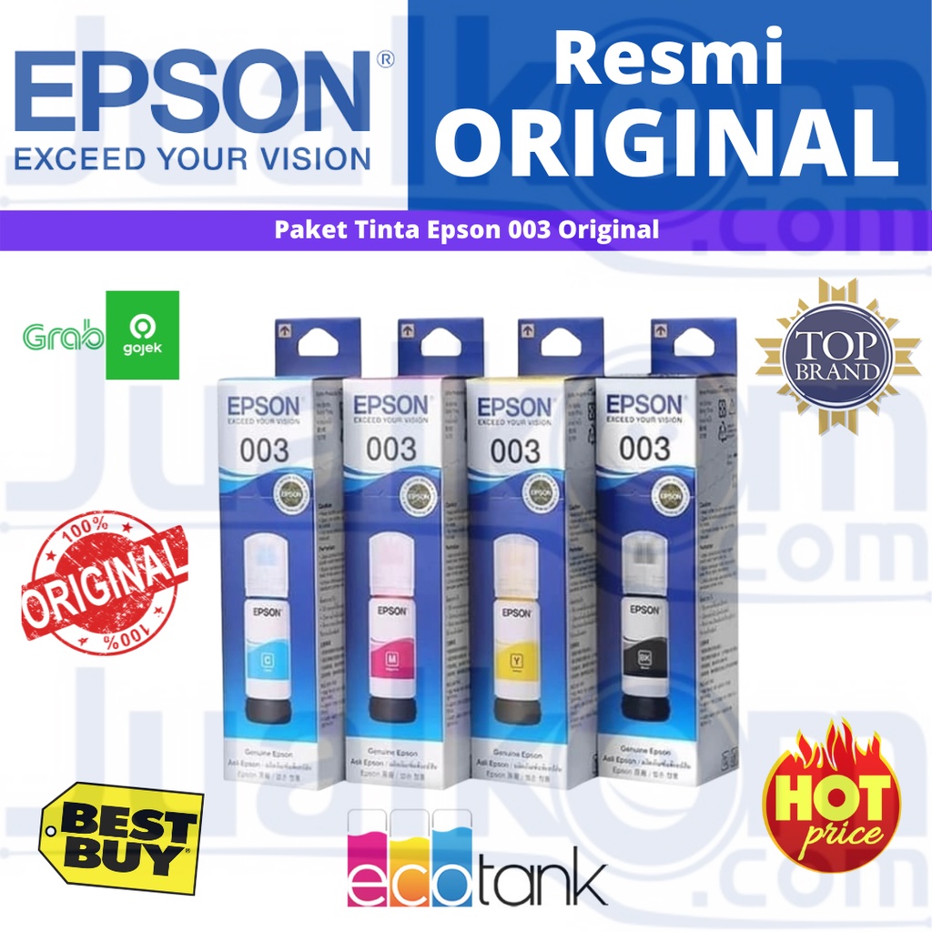 Jual PAKET TINTA EPSON T 003 T003 BLACK CYAN MAGENTA YELLOW ORIGINAL ...