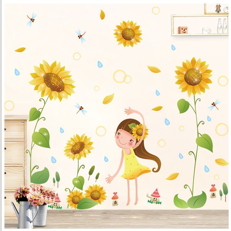 Jual Reliza Wall Sticker Sunflower Girl Garden Bunga Matahari Stiker ...
