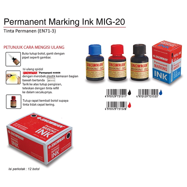 Jual Tinta Spidol Snowman Permanen MIG-20 / Tinta Refill Spidol Isi ...
