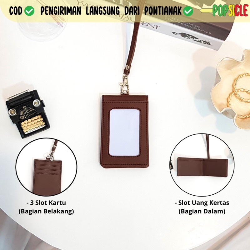 Jual Lanyard Kulit Flashee Magnet Coklat Tua ID Card Holder Magnet Name ...