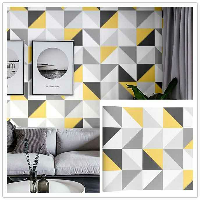 Jual Wallpaper Sticker Dinding Motif Segitiga Prisma Kuning Panjang 10M ...