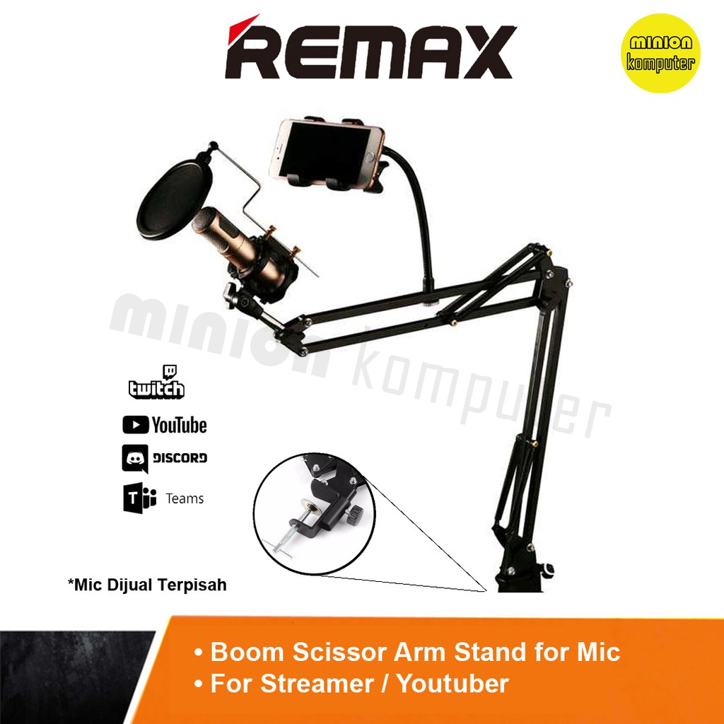 Jual Boom Scissor Arm Stand Microphone Streamer Youtuber Remax CK100 ...