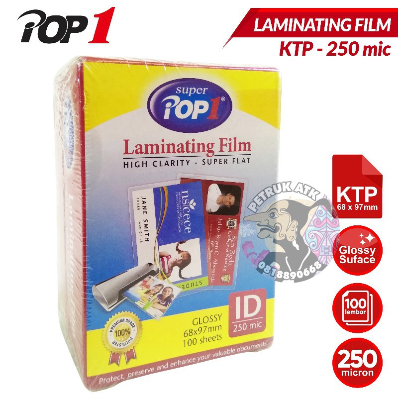 Jual [PAK] LAMINATING FILM KTP / PLASTIK LAMINATING KTP 250 MICRON POP1 ...