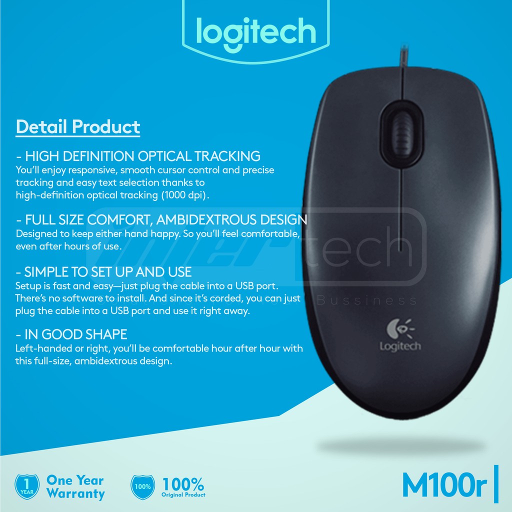 Jual Logitech M100R Wired Optical Mouse - Hitam | Shopee Indonesia