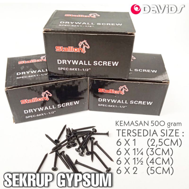 Jual Sekrup Gypsum Skrup Gipsum Baja Drywall Screw 1 1¼ 1½ 2 inch Stallion 500gram | Shopee ...