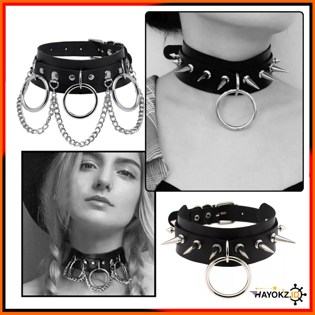 Jual Kalung Spike Punk Metal gothic Rings Kulit Duri Rantai Necklace ...