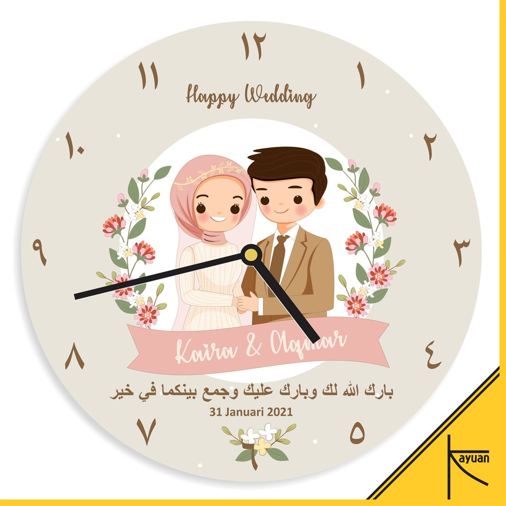 Jual VIRAL!. Jam Dinding Kayu Custom Nama Kado Pernikahan Souvenir ...