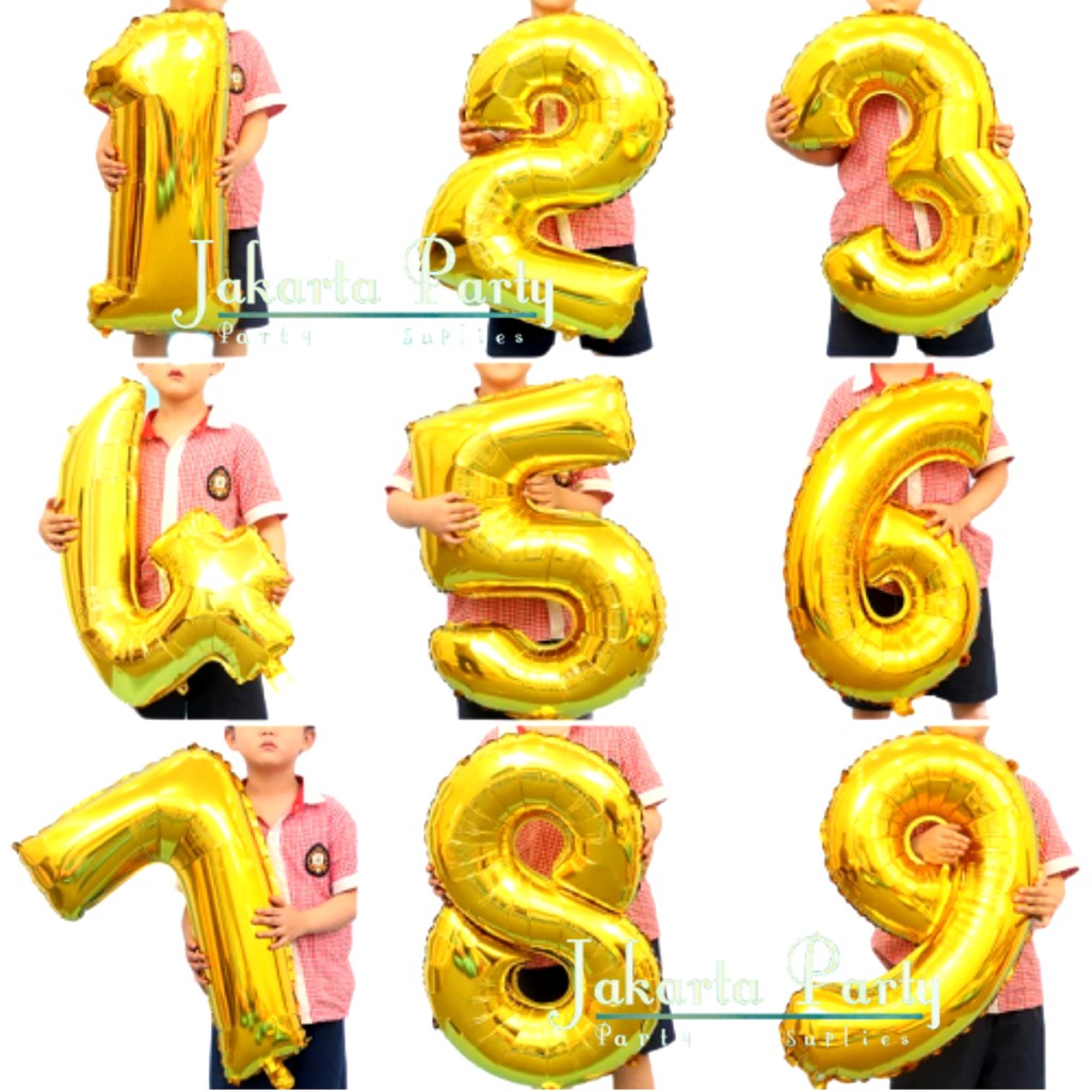 Jual Balon Angka Gold JUMBO 80 cm / Balon foil angka besar / Balon ...
