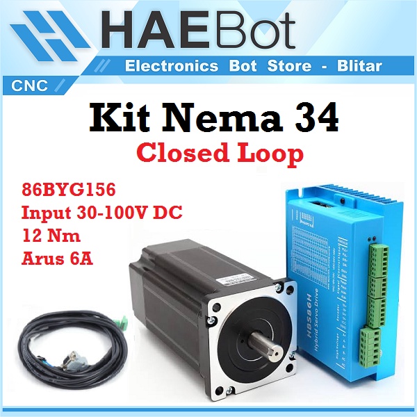 Jual [HAEBOT] Motor Stepper Nema 34 CNC Closed Loop 12Nm + Driver HBS86H 6A Hybrid Servo Kabel ...