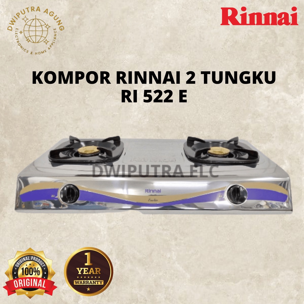 Jual KOMPOR RINNAI 2 TUNGKU STAINLES RI522E RI 522 E STAINLESS | Shopee ...
