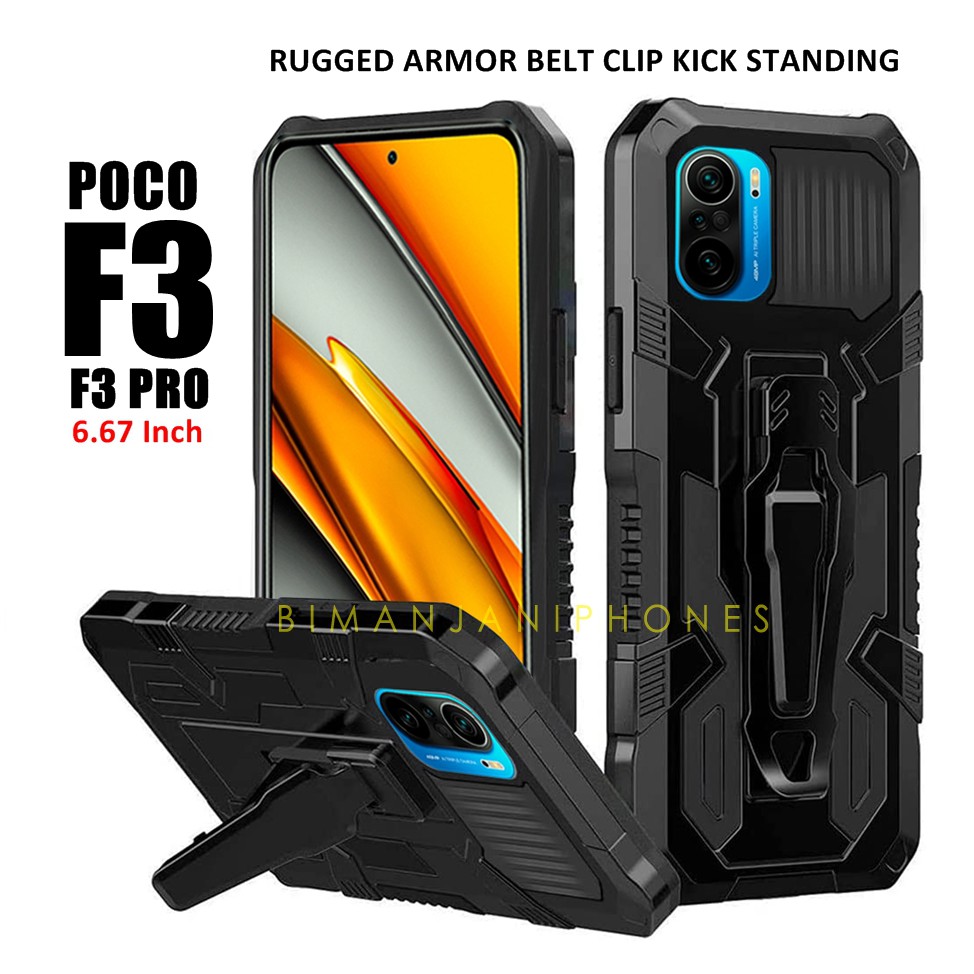 Jual Case POCO F3 POCO F3 Pro Case Rugged Armor Kick Standing Belt Clip ...