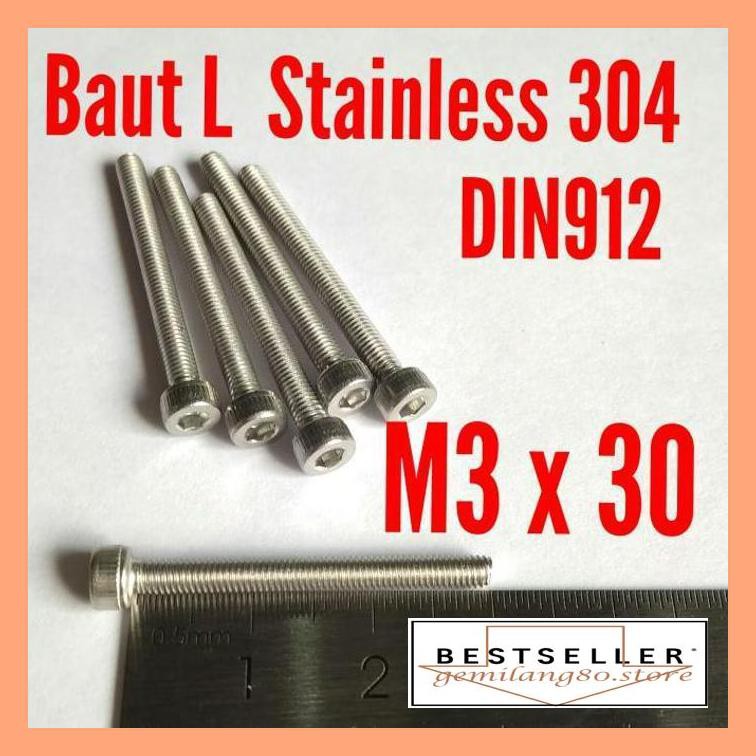 Jual Baut & Mur Tools- Baut L M3 X 30 Hex Ss304 48A450D | Shopee Indonesia