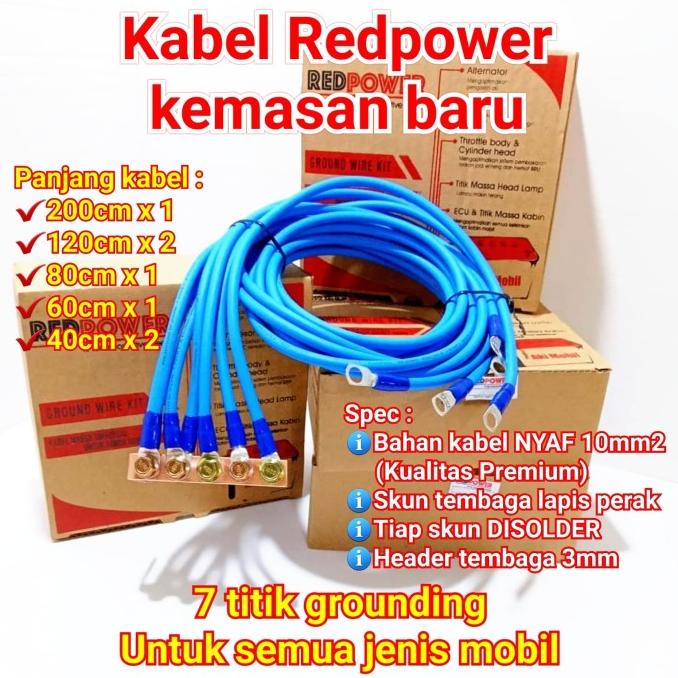 Jual Ground Wire Kit Kabel Grounding Mobil Redpower NYAF 10mm Biru 7 ...