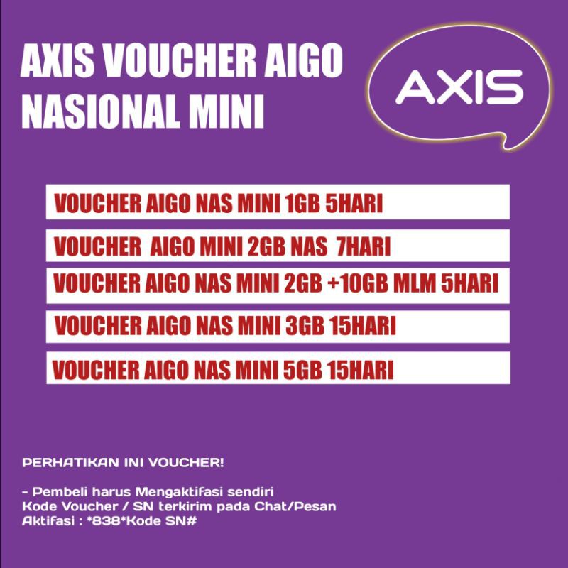 Jual AXIS VOUCHER AIGO MINI NASIONAL2 | Shopee Indonesia