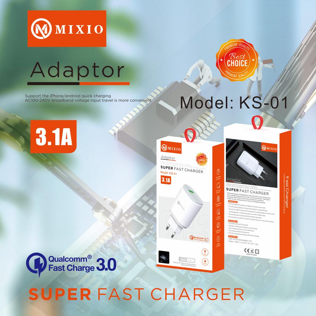 Jual MIXIO - KS-01 USB Adaptor SUPER Fast Charger 3.1A Qualcomm ...