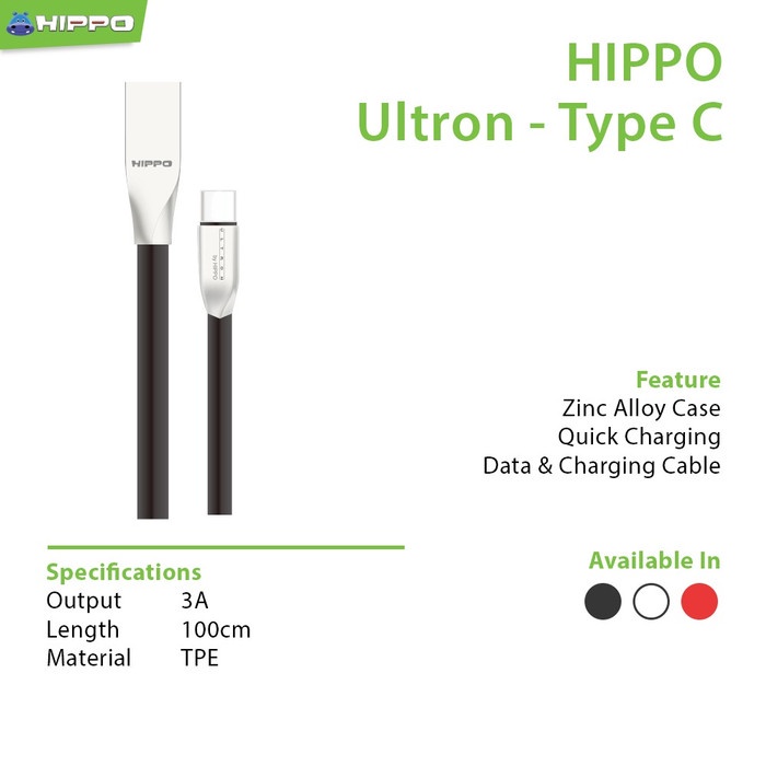 Jual Hippo Ultron Type C 100 Cm Output 3A Charging Data Cable Garansi ...
