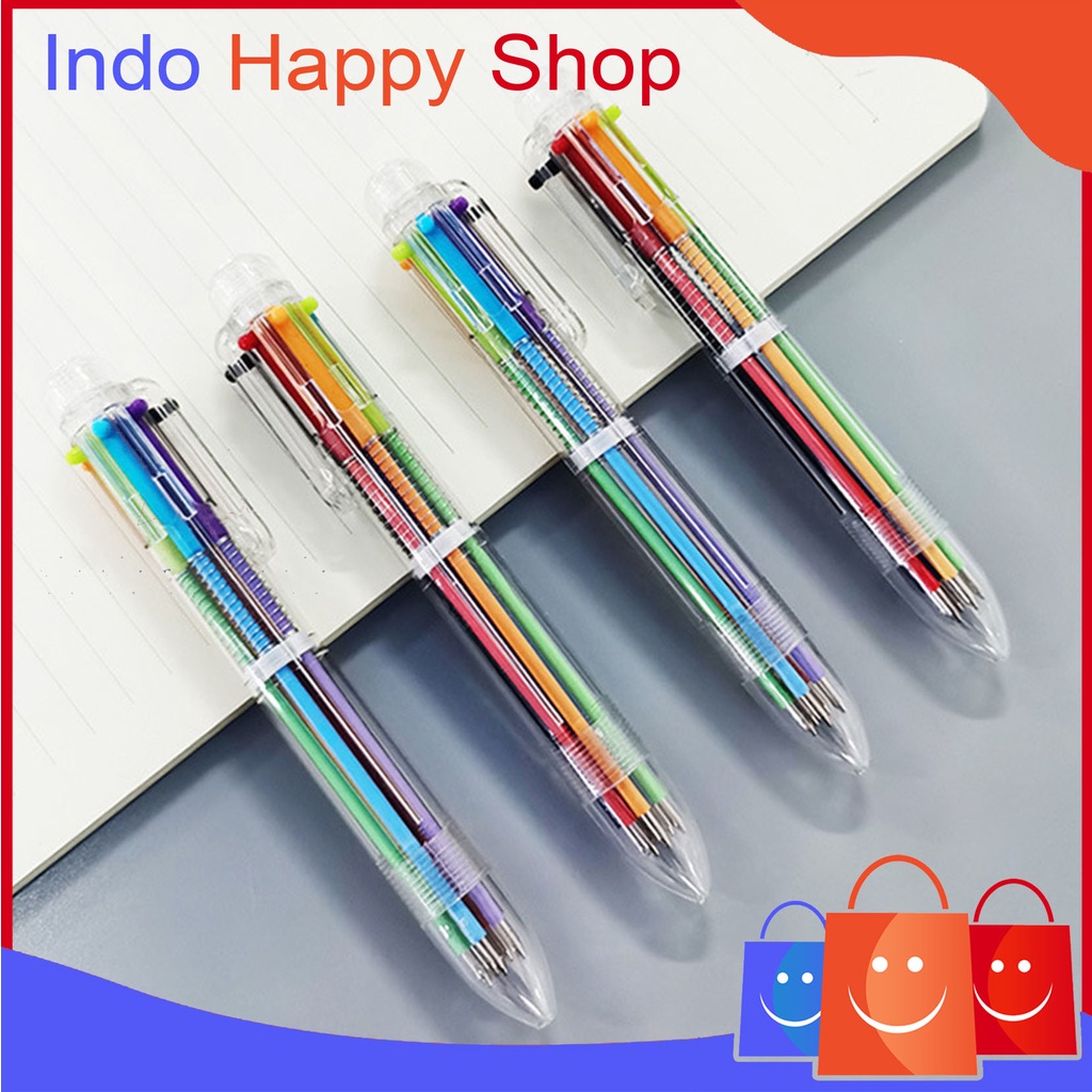 Jual pulpen transparan 6 warna in 1 original impor sekolah dan kantor ...