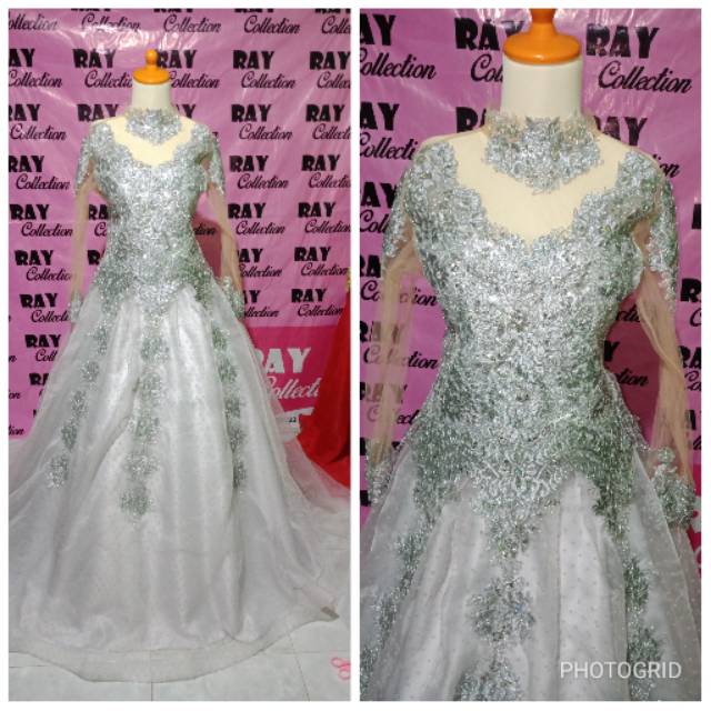 Jual Gaun pengantin ( organza silver ) | Shopee Indonesia