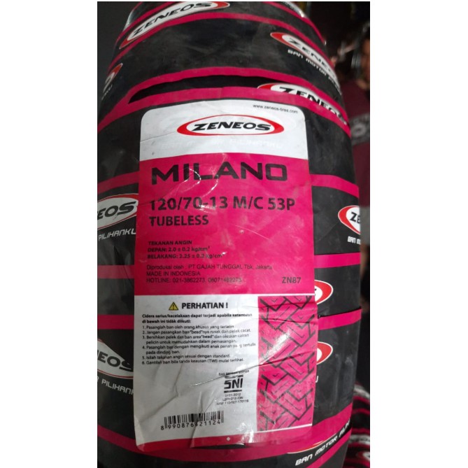Jual Ban Zeneos 120 / 70 - 13 Milano ZN87 nmax ADV N-max TUBLESS TL ...