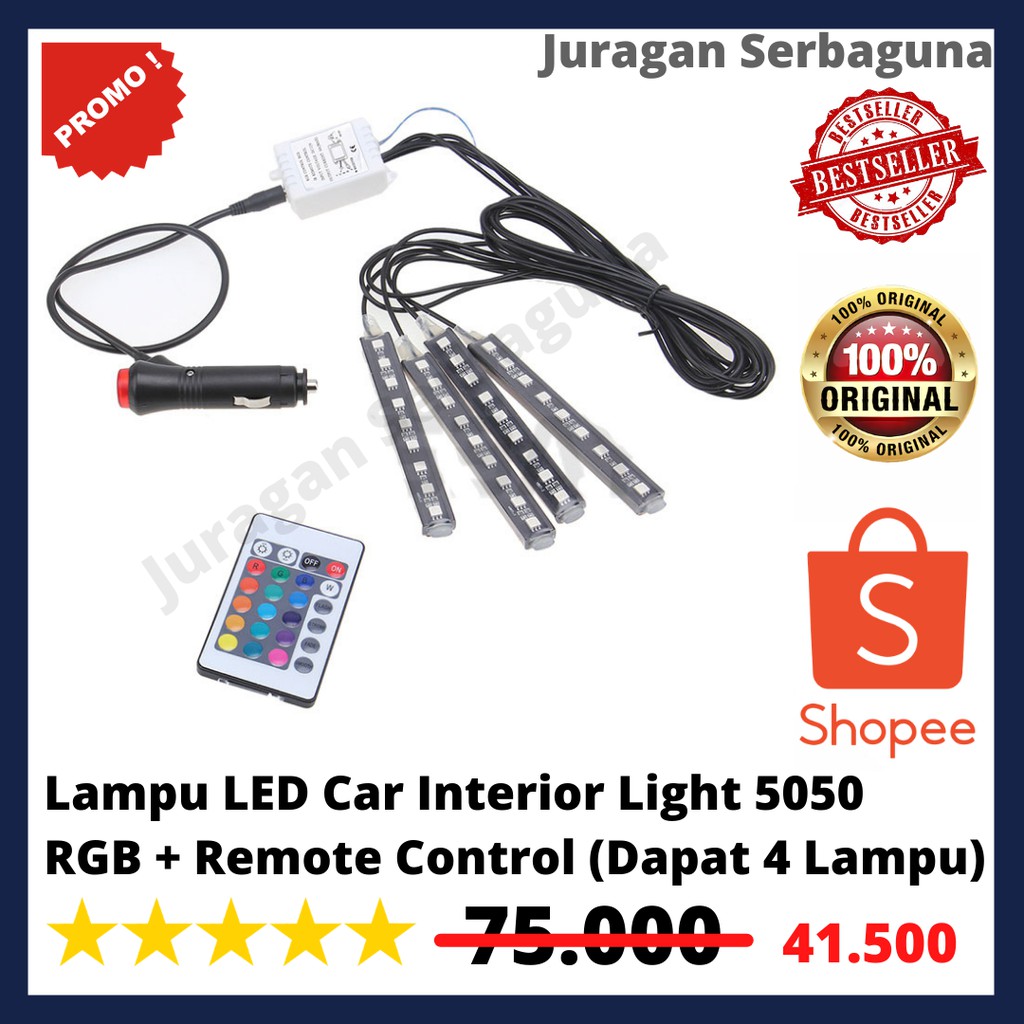 Jual Lampu LED Car Interior Light 5050 RGB + Remote Control (Dapat 4 ...