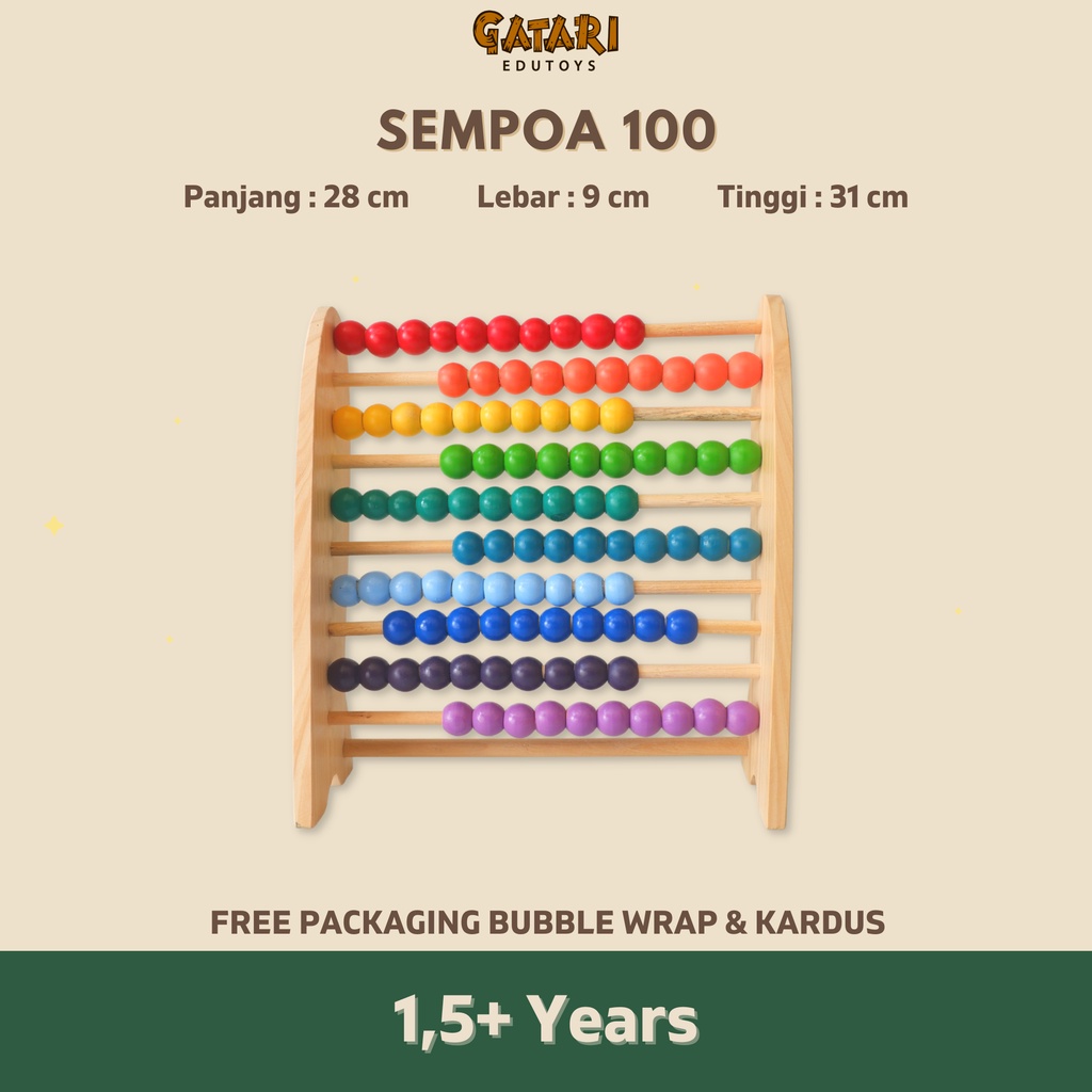 Jual Mainan Edukasi Sempoa Kayu / Wooden Abacus / Sempoa 100 / Mainan ...