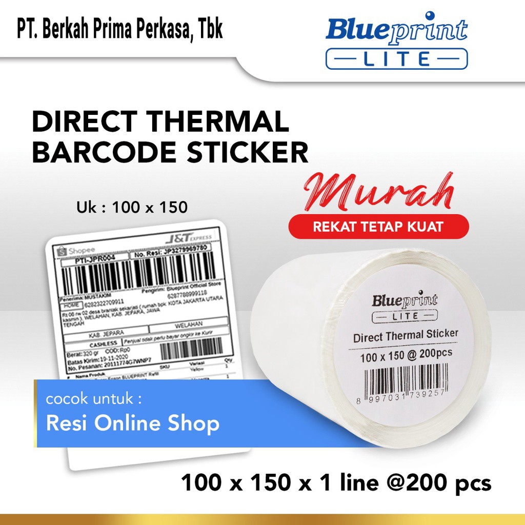 Jual Sticker Direct thermal Blueprint 100X150x1 @200pcs | Shopee Indonesia