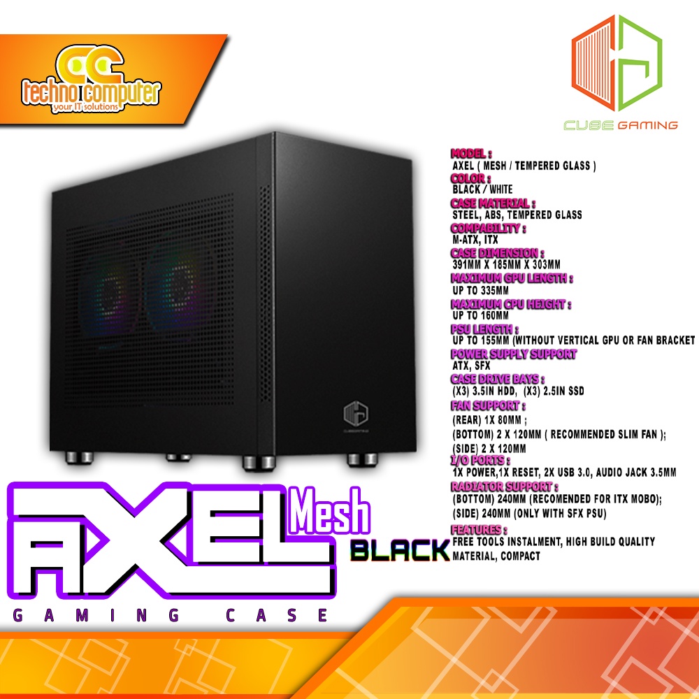 Jual CASING CUBE GAMING AXEL Mesh Black - Mini ITX Case With Tempered ...