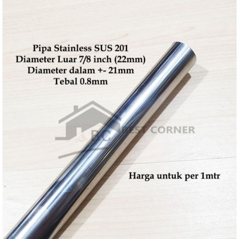 Jual Pipa 7/8" x 1Mtr Bulat Stainless steel OD ( 22 MM ) 7/8 inch | Shopee Indonesia