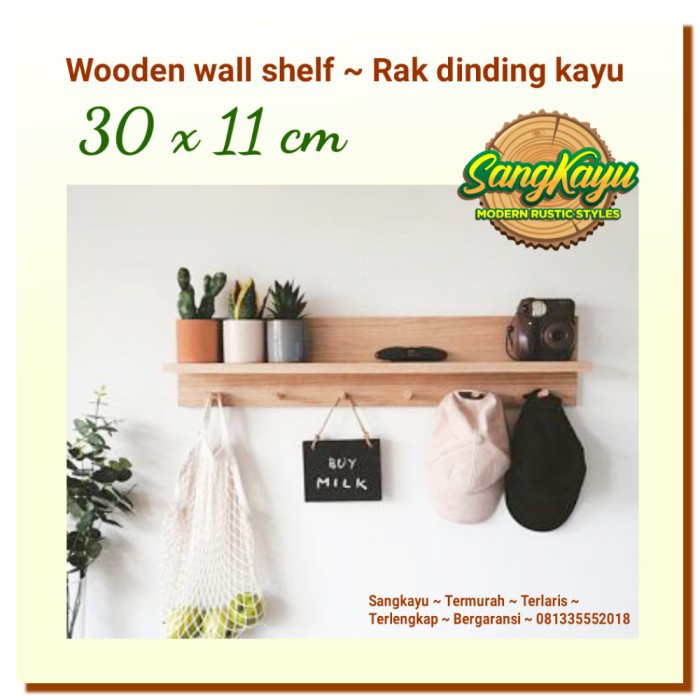 Jual Rak dinding minimalis kayu 30x11cm rak kayu serbaguna Wooden ...