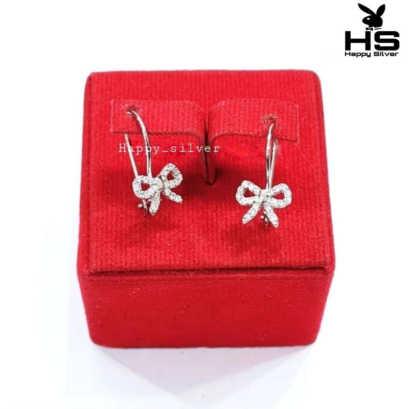 Jual Anting Perak Wanita Asli Silver 925 Lapis Emas Putih Model Kait Pita Permata Keliling ...