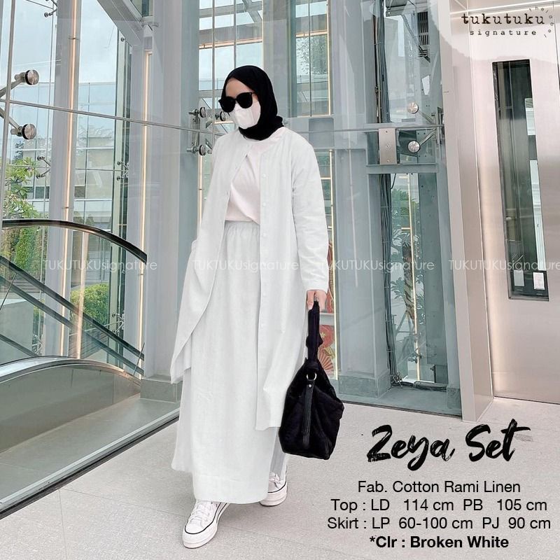 Jual Zeya Set setelan oneset muslim rok rami linen wanita jumbo mewah ...