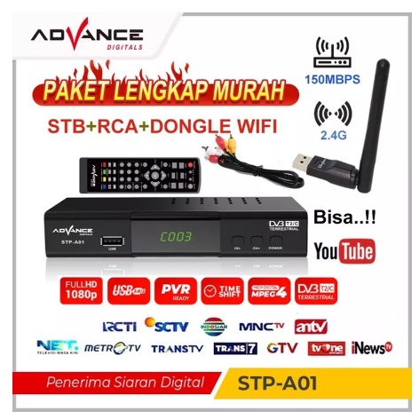 Jual Advance STB Set Top Box TV Digital Receiver Penerima Siaran Full HD Wifi Bisa Youtube DVB ...