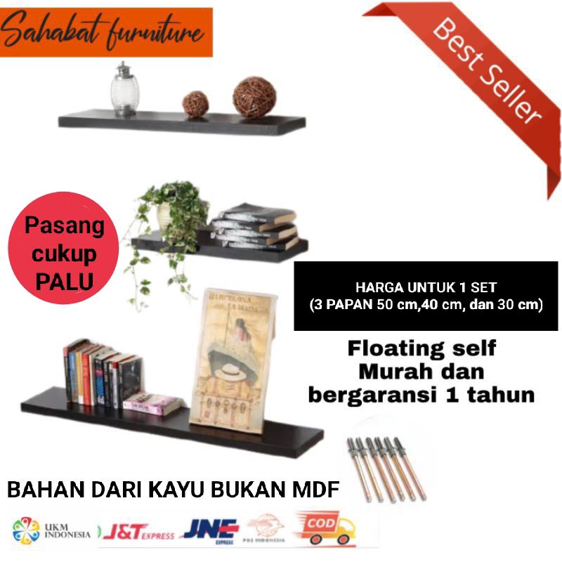 Jual Rak dinding kayu Lebar 8,5 cm 1 set Floating shelves ambalan 50cm ...