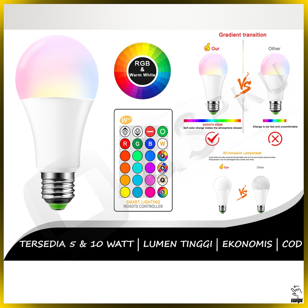 Jual Bohlam RGB + Remote Original Bola Lampu Lamp LED Cahaya Sinar ...